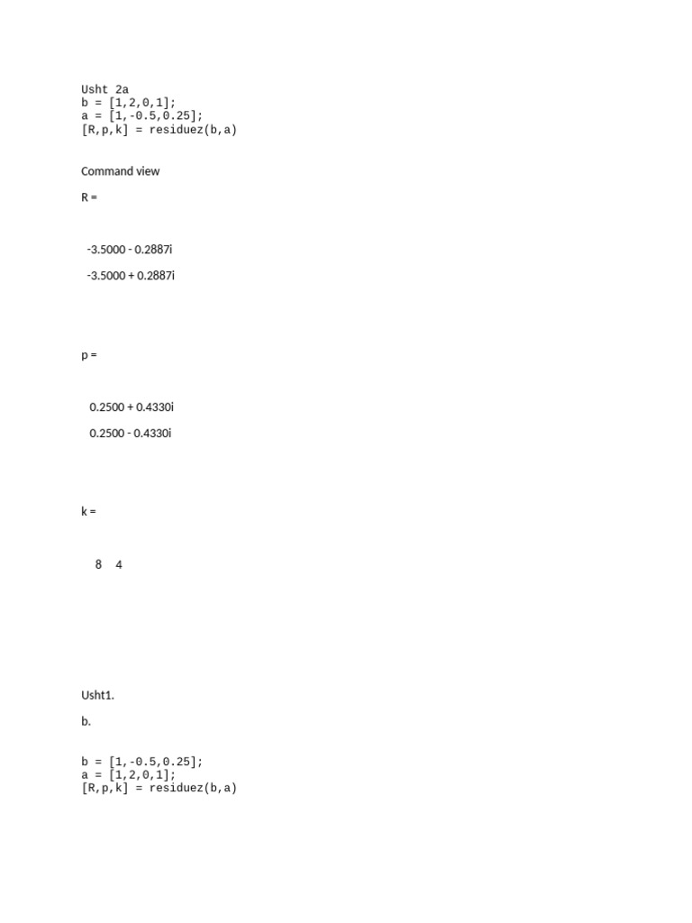 Command View R : Usht 2a B (1,2,0,1) A (1,-0.5,0.25) (R, P, K) Residuez (B, A) | PDF
