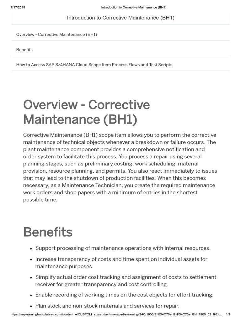Introduction To Corrective Maintenance (BH1) | PDF