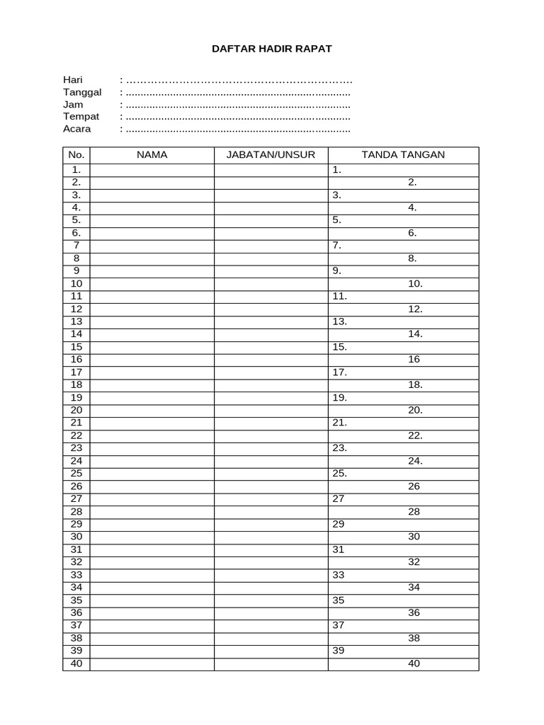 Daftar Hadir Musdus | PDF