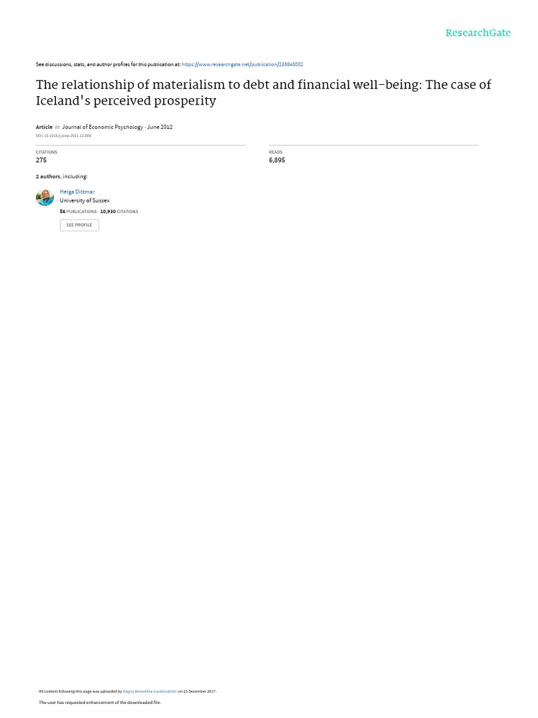 The Relationship of Materialism To Debt and Financial Wellbeing The ...