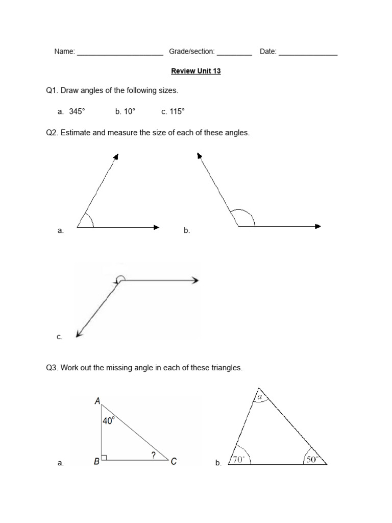 Grade 6 - Review Sheet Unit 13 (For Exam) - 2 | PDF