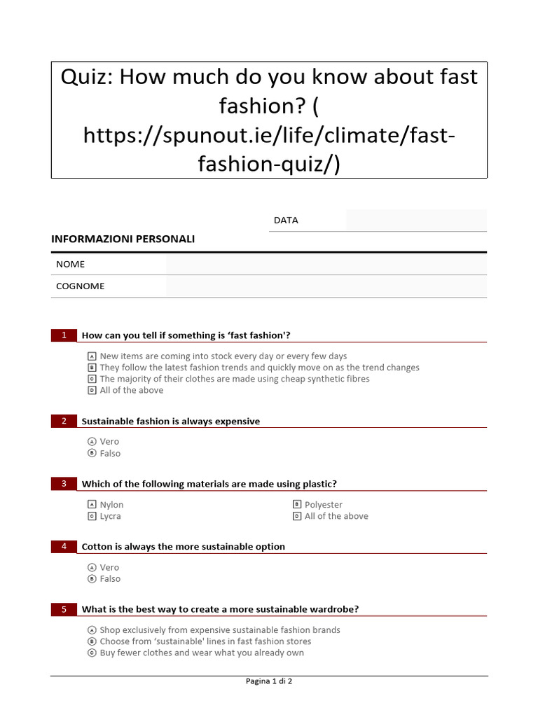Quiz - How Much Do You Know About Fast Fashion? | PDF