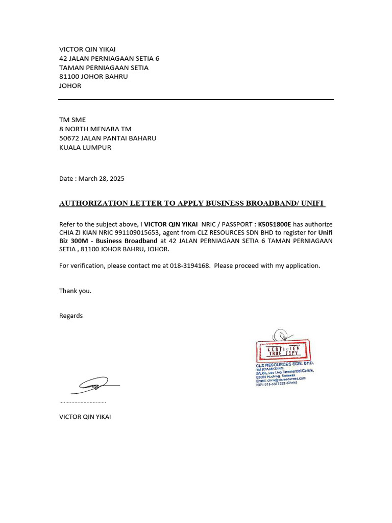 Authorize Letter | PDF
