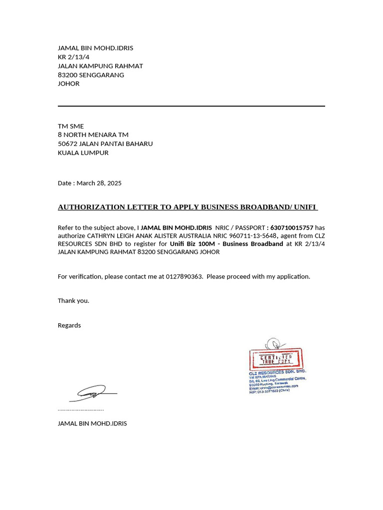 Authorize Letter | PDF