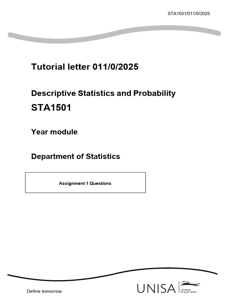 STA1501 - ASSIGNMENT 1 - Questions - 2025 | PDF | Variance | Covariance