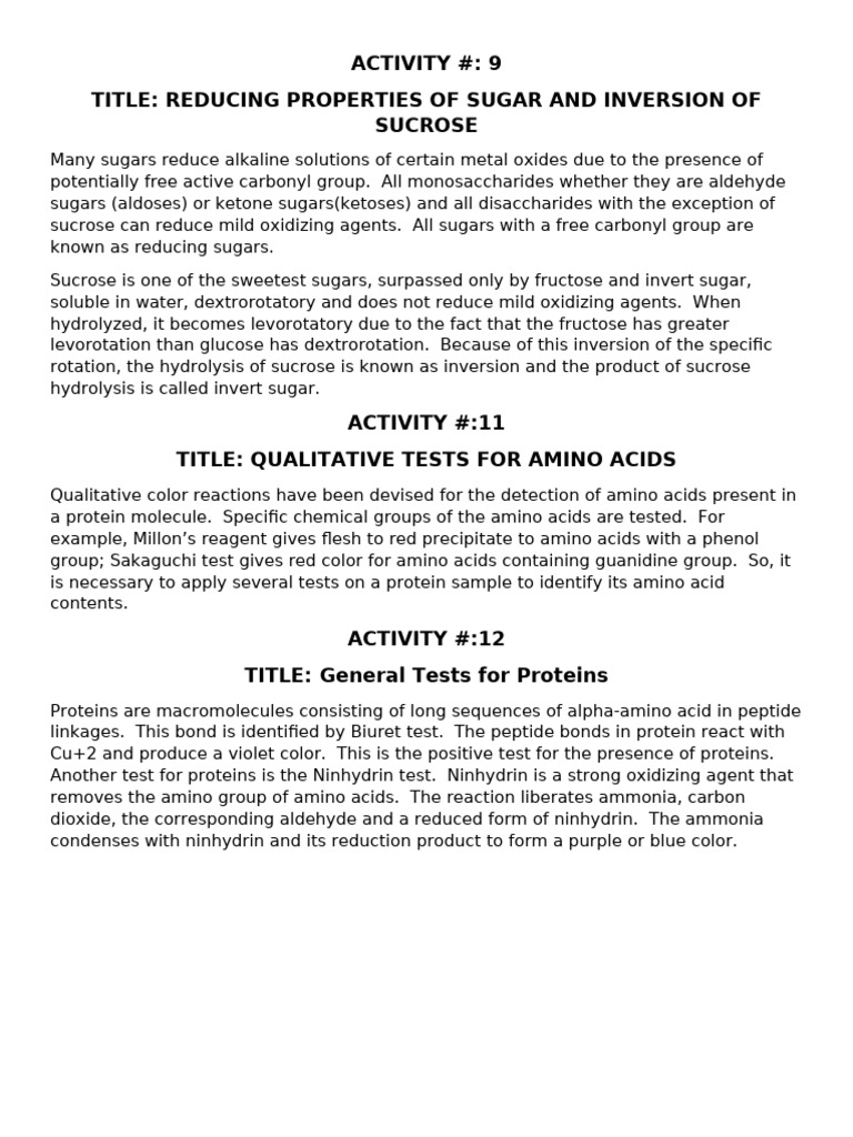 BIOCHEM LABORATORY ALL ACTIVITY NOTES | PDF | Carbohydrates | Chemistry