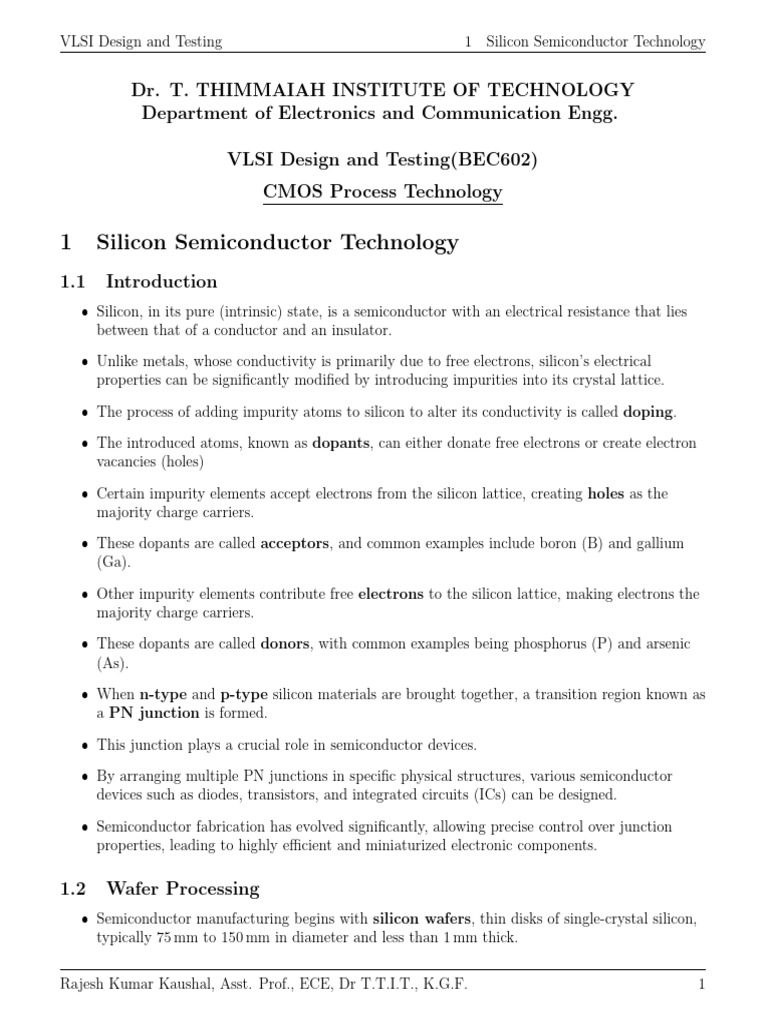 BEC603 - Module 3, Part 1 - CMOS Process Technology | PDF | Mosfet | Cmos