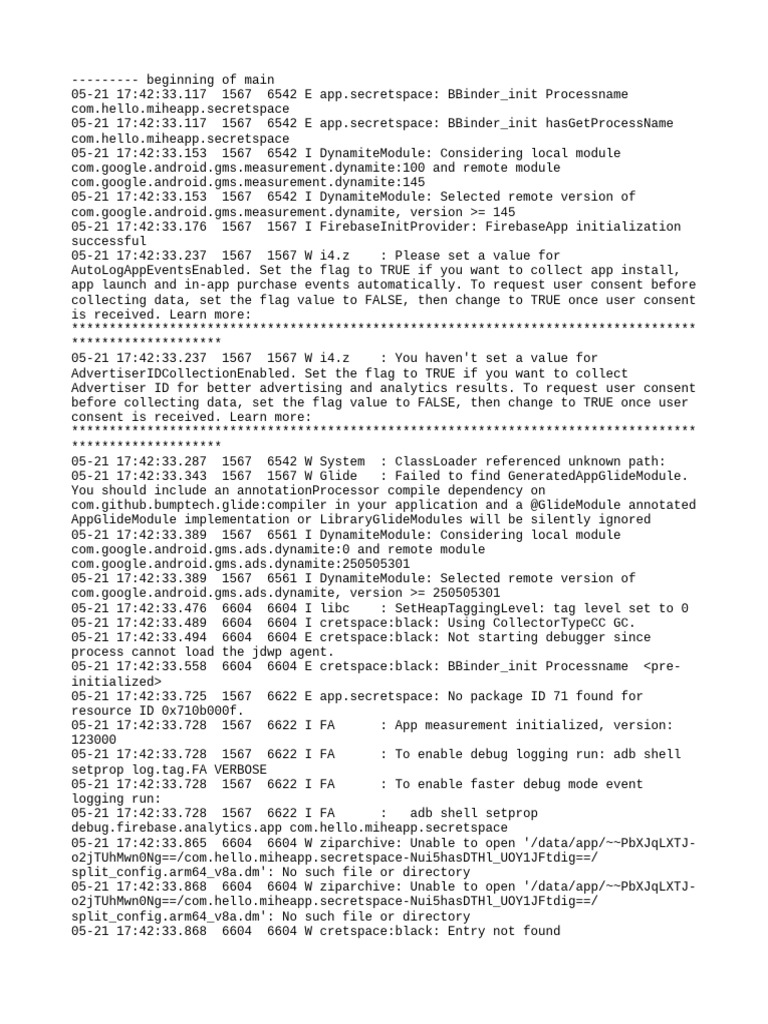 Com - Hello.miheapp - Secretspace Logcat | PDF | Computer File | Computing