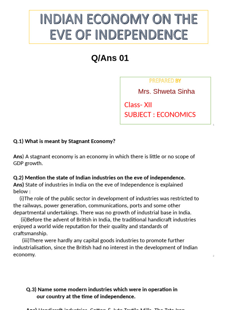 Indian Economy On Eve Q&A 01 | PDF | British Raj | Agriculture