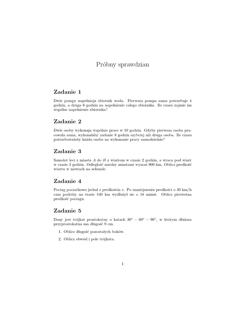 Próbny - Sprawdzian - Zad - Tekstowe 2 | PDF