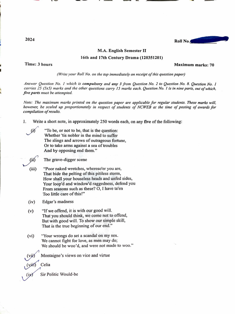 Sem 2 QP Masters of English Du | PDF