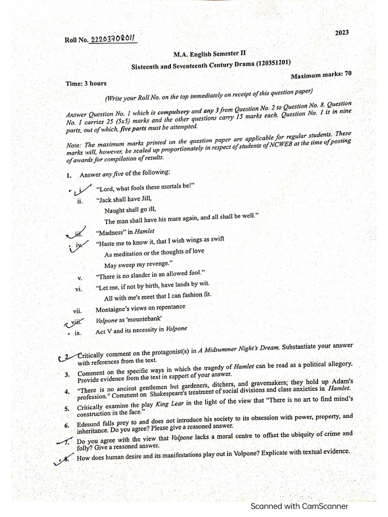 SEM2 - QP - 2023 - 250317 - 194602 Question Paper Delhi University Masters of English Semester2 ...