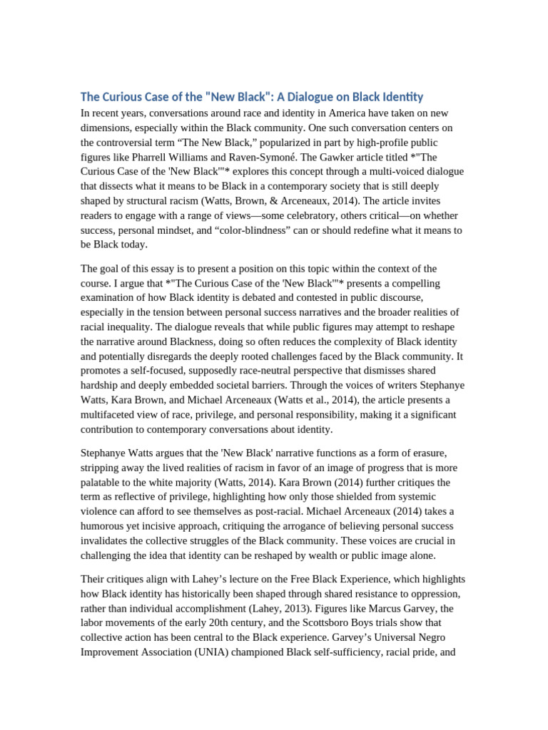 The New Black Essay Final Approx 1200 Words | PDF | Racism ...
