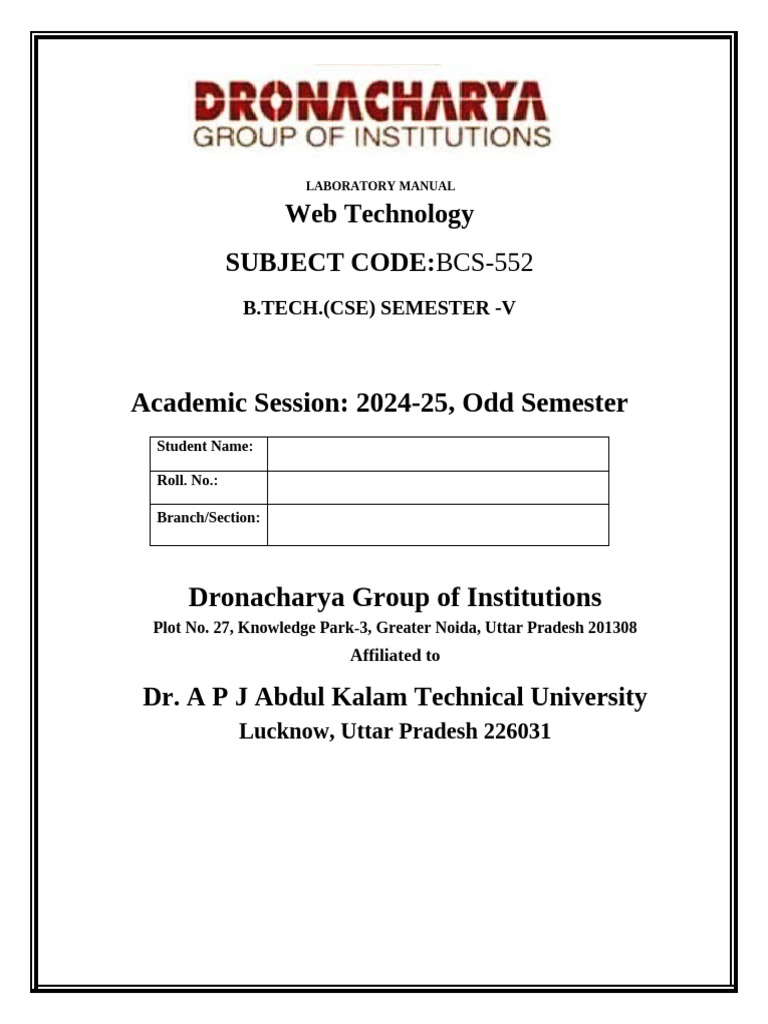 Web Technology Lab Manual BCS-552 | PDF | Websites | Http Cookie