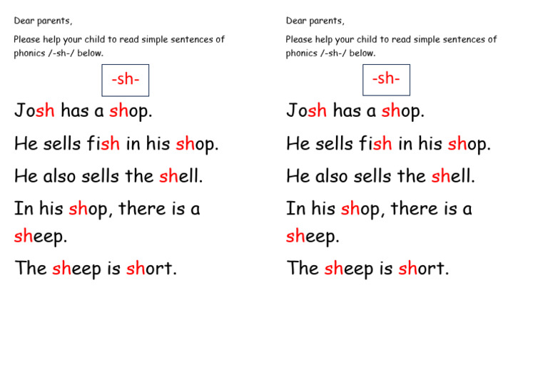 Reading Phonics SH | PDF