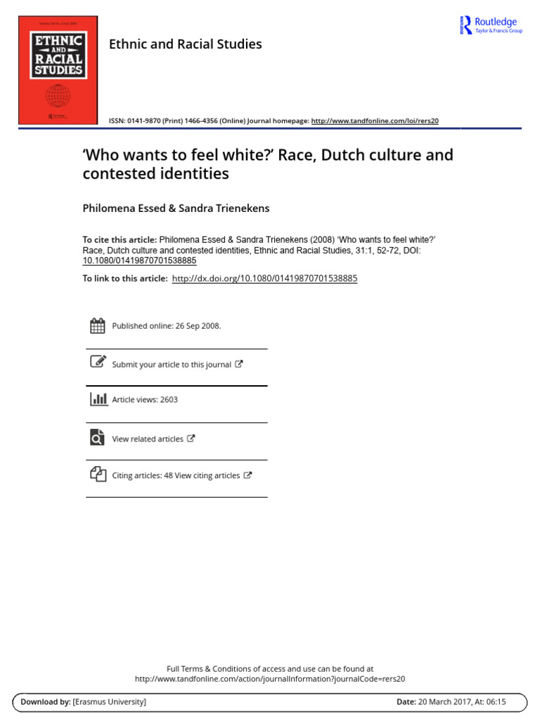 Whiteness and Identity in Dutch Culture | PDF | Whiteness Studies ...
