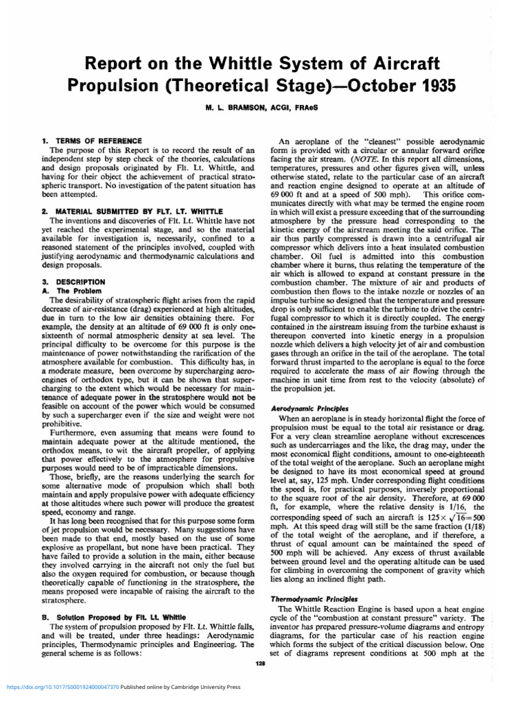 Report On The Whittle System of Aircraft Propulsion Theoretical ...