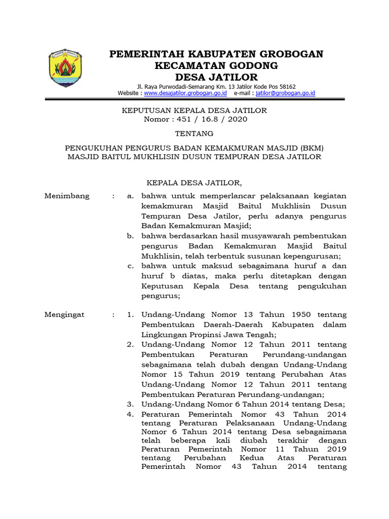 SK Pengukuhan BKM Baitul Mukhlisin | PDF