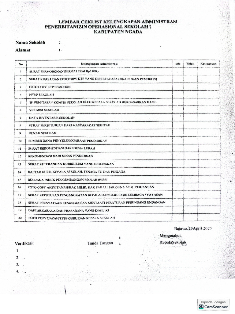 Lembar Ceklist Kelengkapan Administrasi | PDF