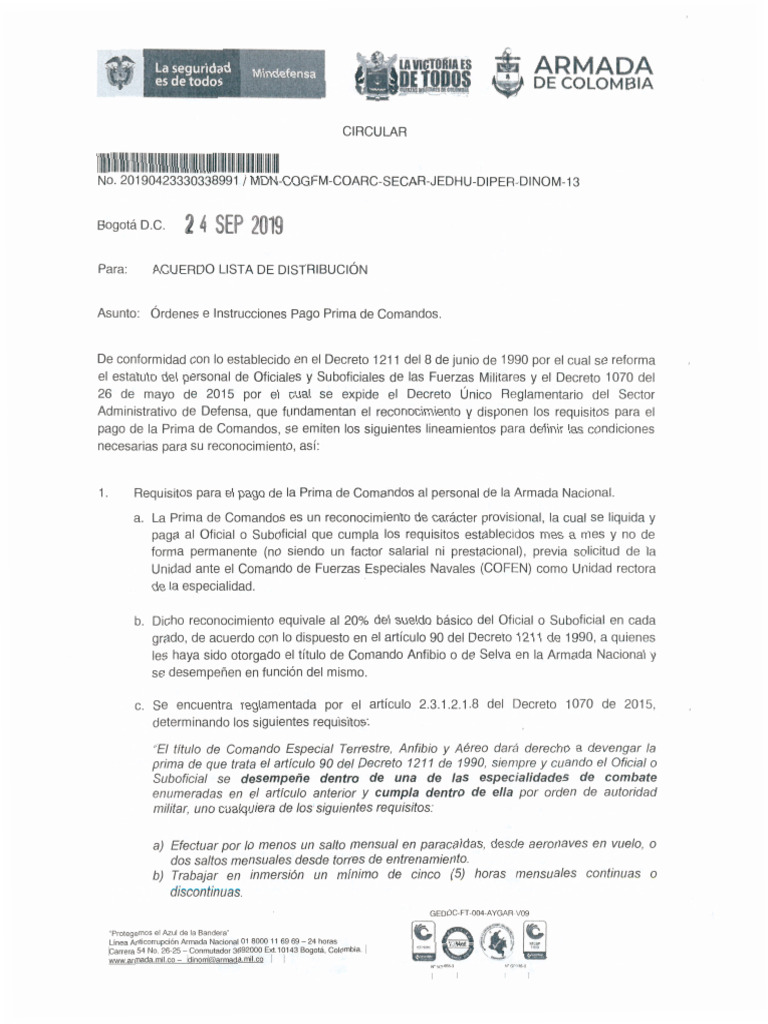 2019 Circular Psago Prima de Comando Personal of - y - Sub Del 24-Sep ...