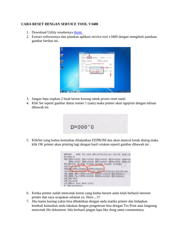 Cara Reset Dengan Service Tool V3400 | PDF