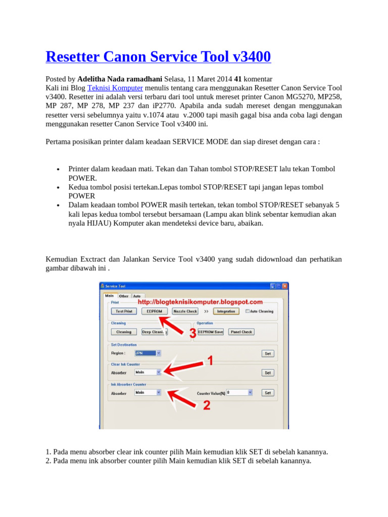 Resetter Canon Service Toool v3400 | PDF
