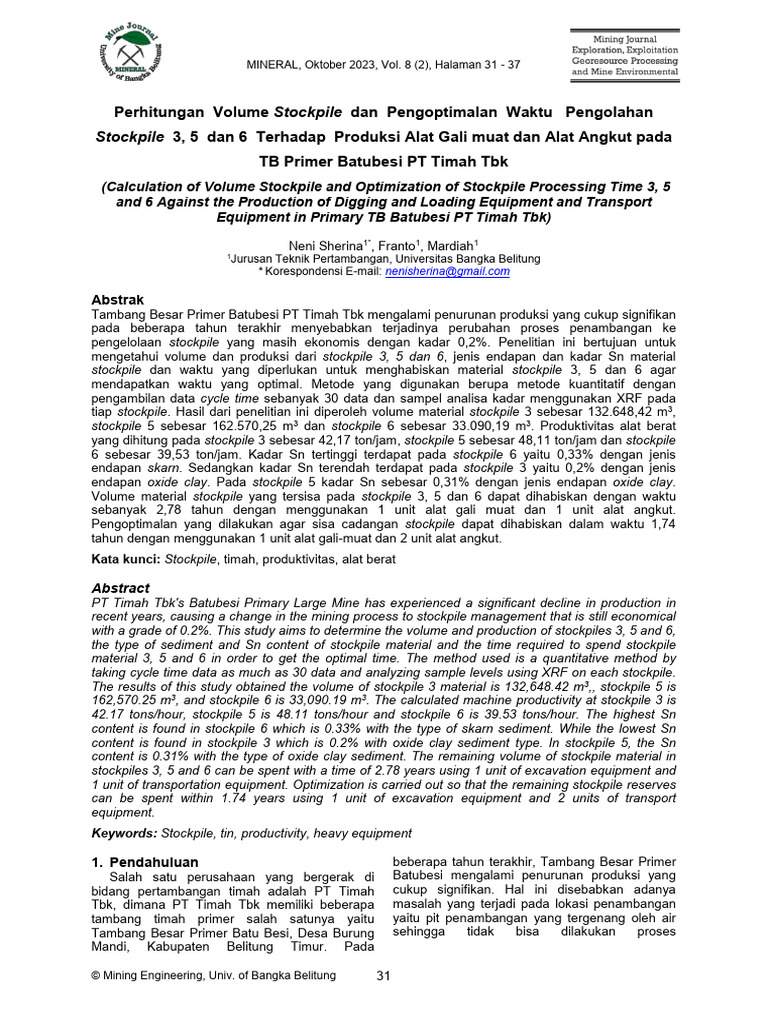 Perhitungan Volume Stockpile Dan Pengoptimalan Wak | PDF
