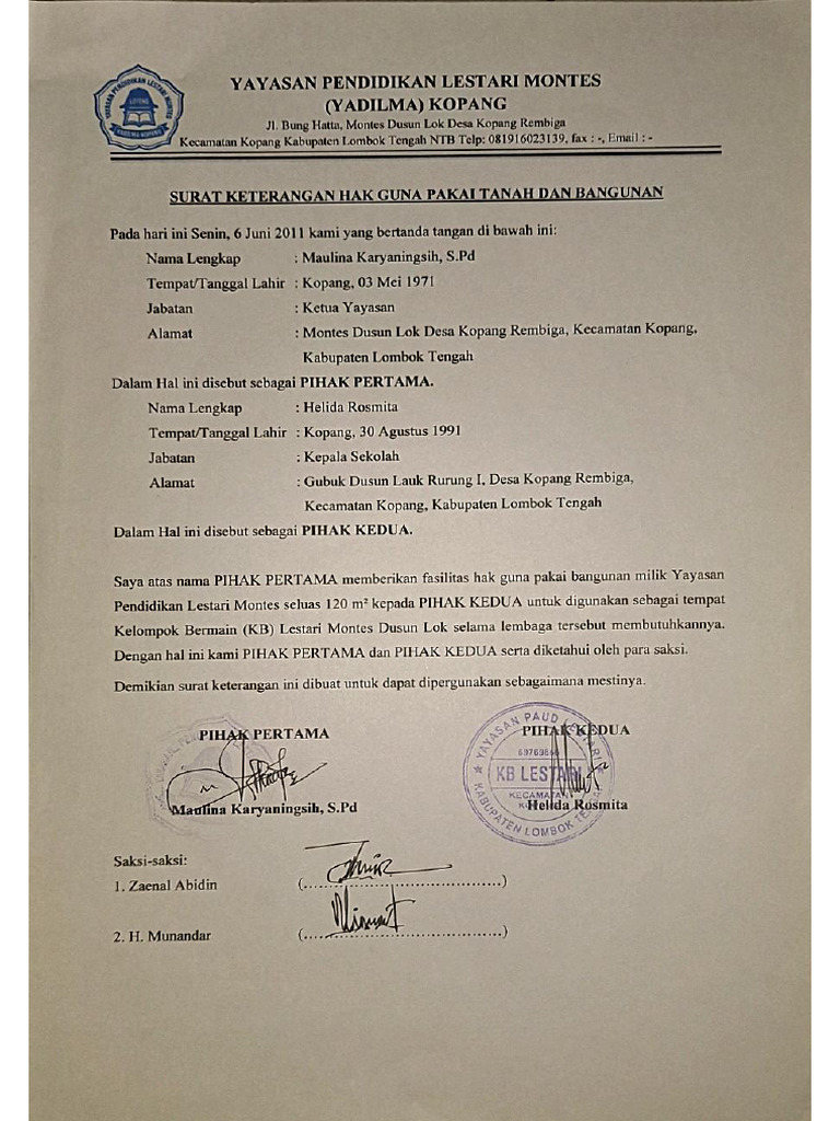 Surat Keterangan Hak Guna Pakai Tanah Dan Bangunan | PDF