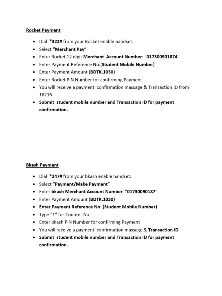 Rocket & BKash Payment System | PDF