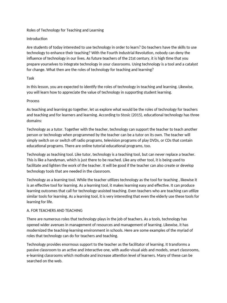Technology's Role in Teaching & Learning | PDF | Learning | Critical ...