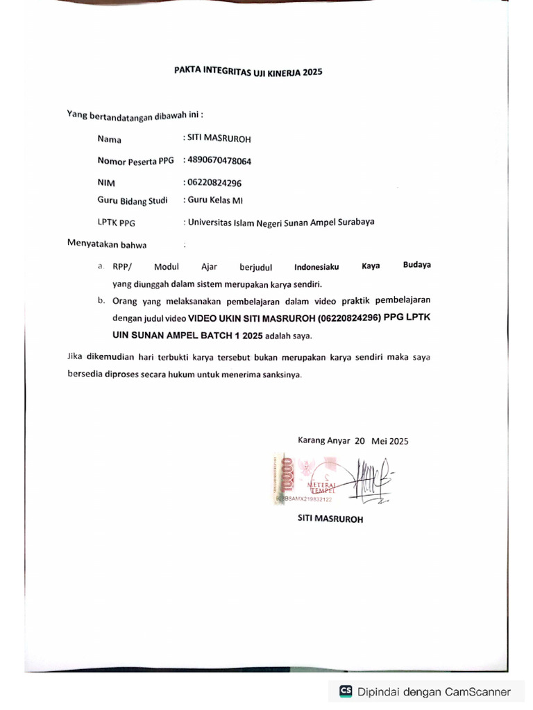 Fakta Integritas Ruroh 1 | PDF