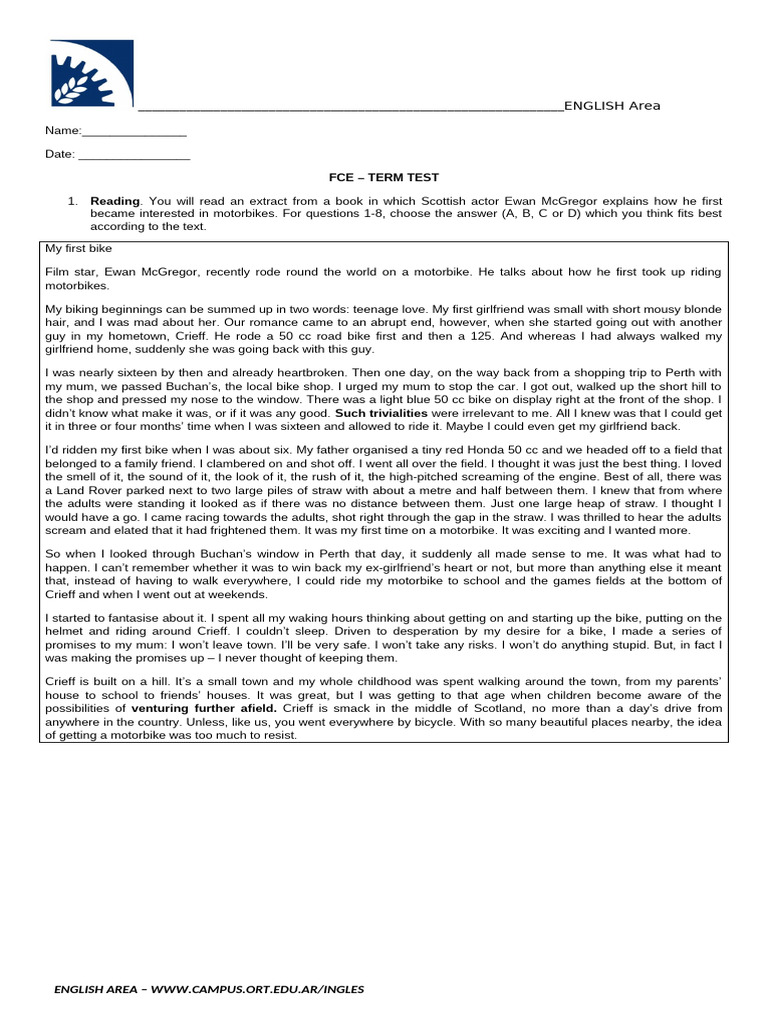 FCE 1st Term 2015 Tema 2 | PDF