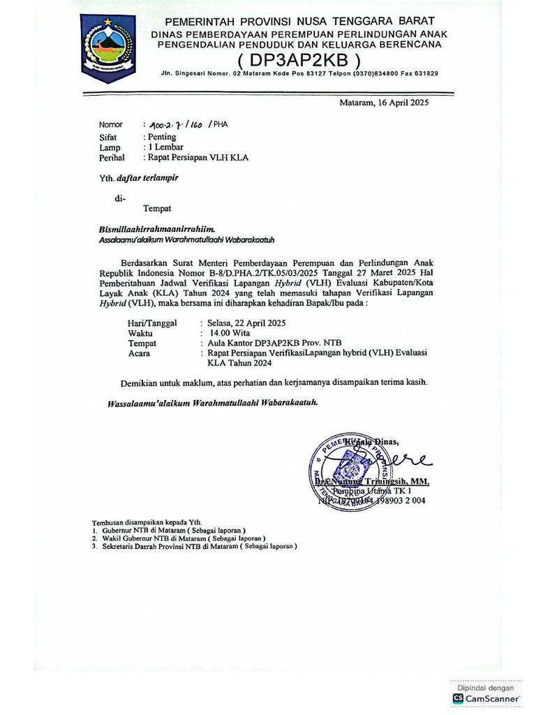 Undangan Rapat Persiapan VLH KLA | PDF