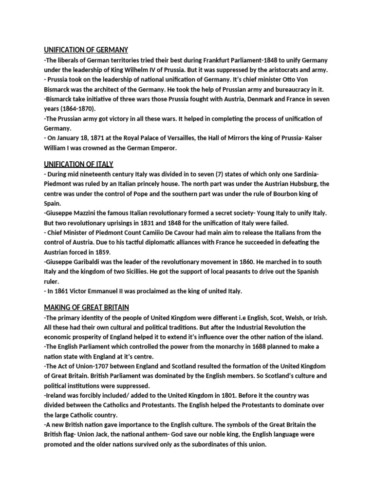 4.unification of Germany, Italy and Uk | PDF | German Empire | Prussia