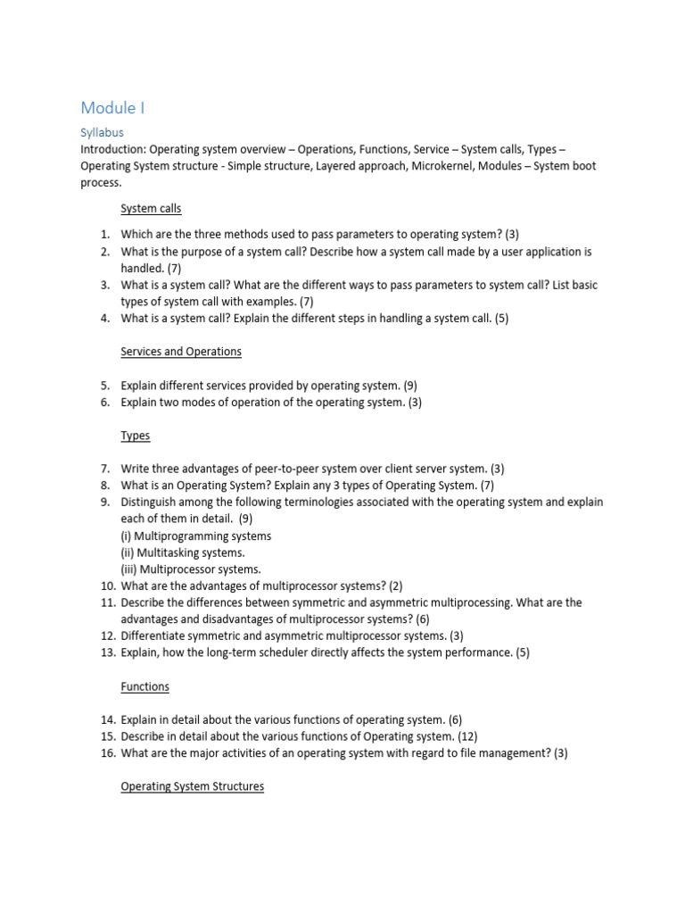 CST206-OS-Module 1-PYQs | PDF | Operating System | Kernel (Operating System)