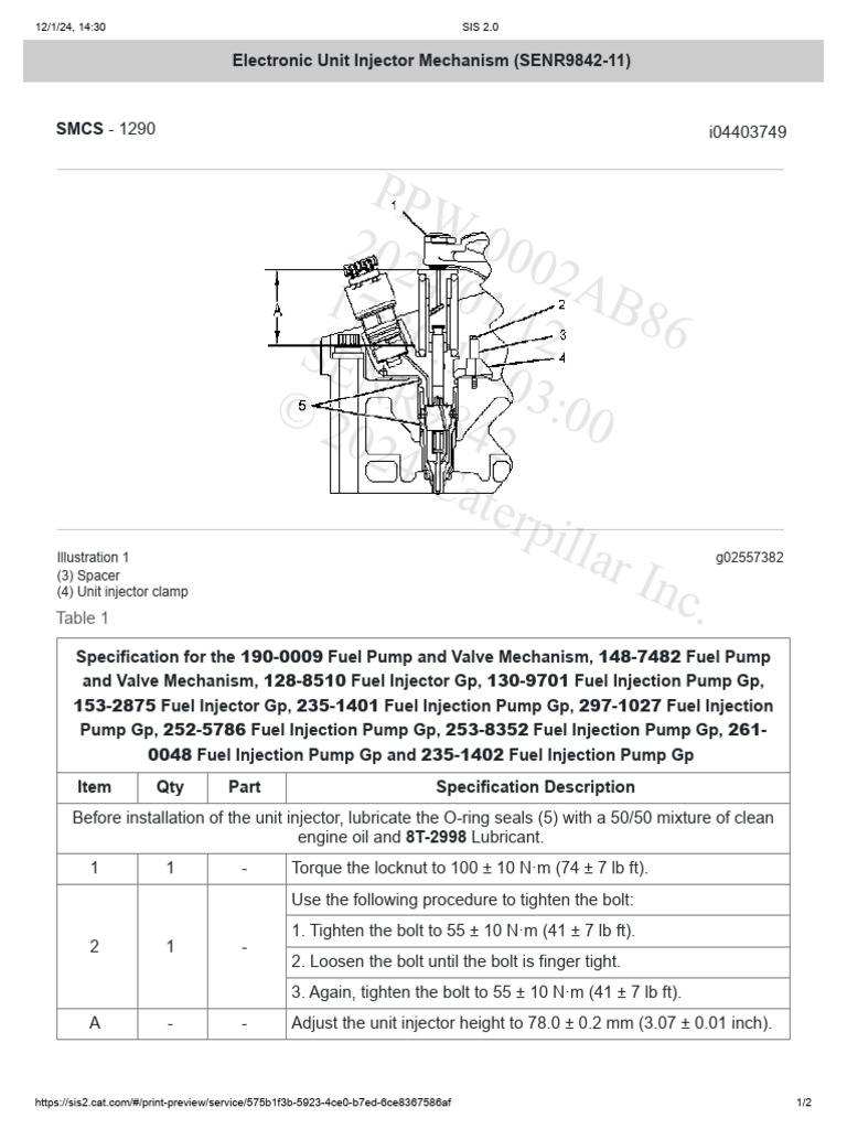 Cat c15 Engine Injector Install Sis 2.0 | PDF | Fuel Injection | Fuels