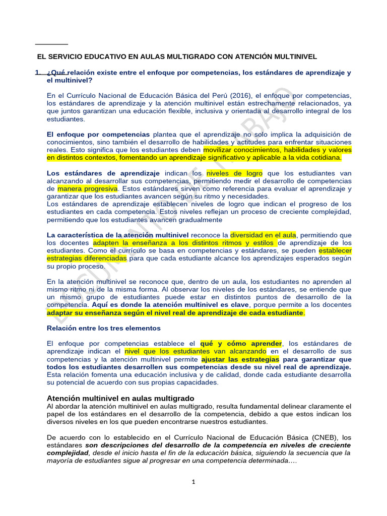 Material de Lectura Comp - Multinivel | PDF | Aprendizaje | Enseñando