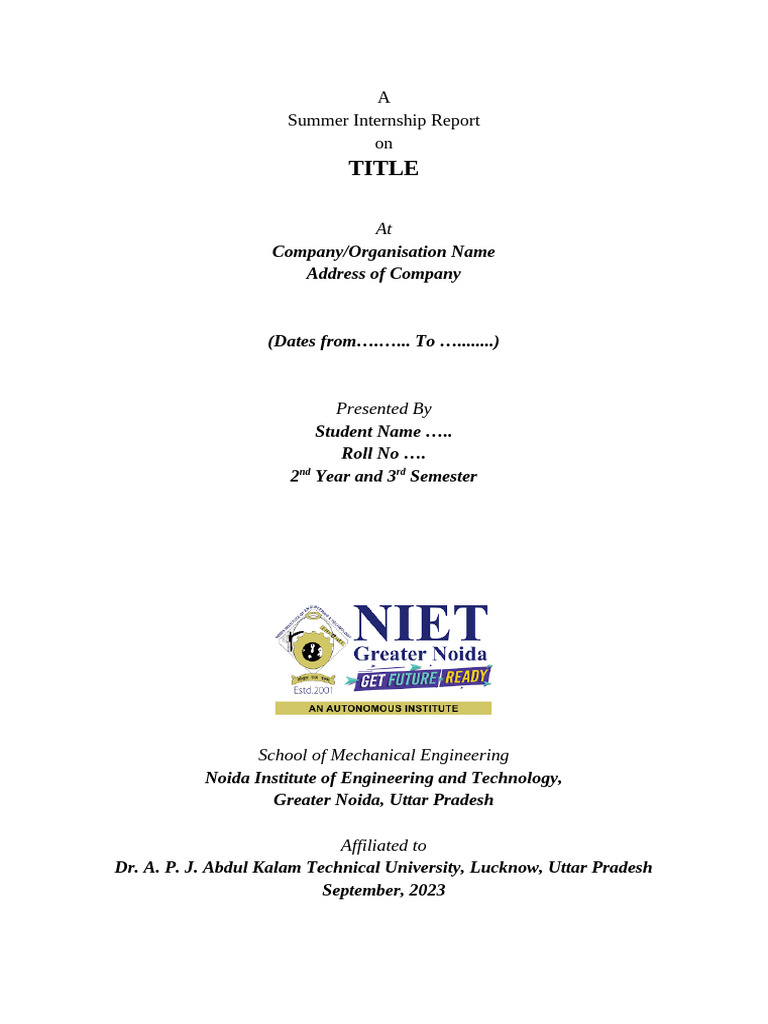 Internship Report Format | PDF