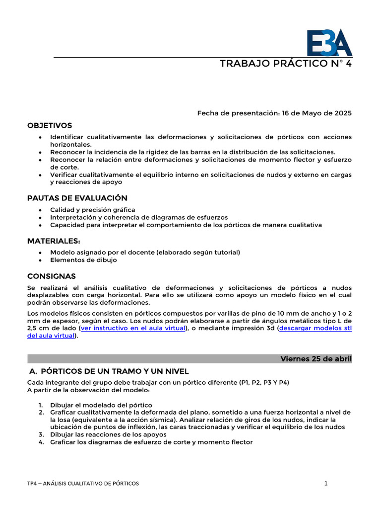 E3a - TP4 - Porticos - 2025 | PDF | Viga (Estructura) | Mecánica