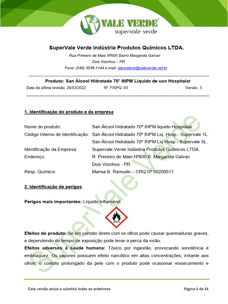 Fispq - Alcool 70 - Super Vale | PDF | Incêndios | Química