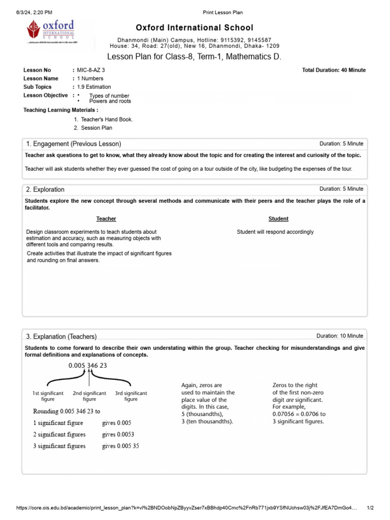 Cls 8 - Math D - Term 1 - LP 3 | PDF | Teachers | Significant Figures