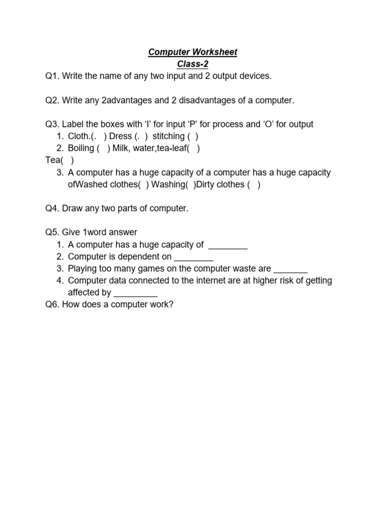 Class 2 Computer Worksheet Activities | PDF