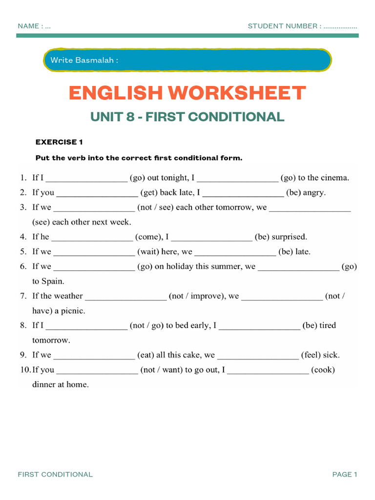 English Worksheet Unit 8 - First Conditional (Revised) | PDF