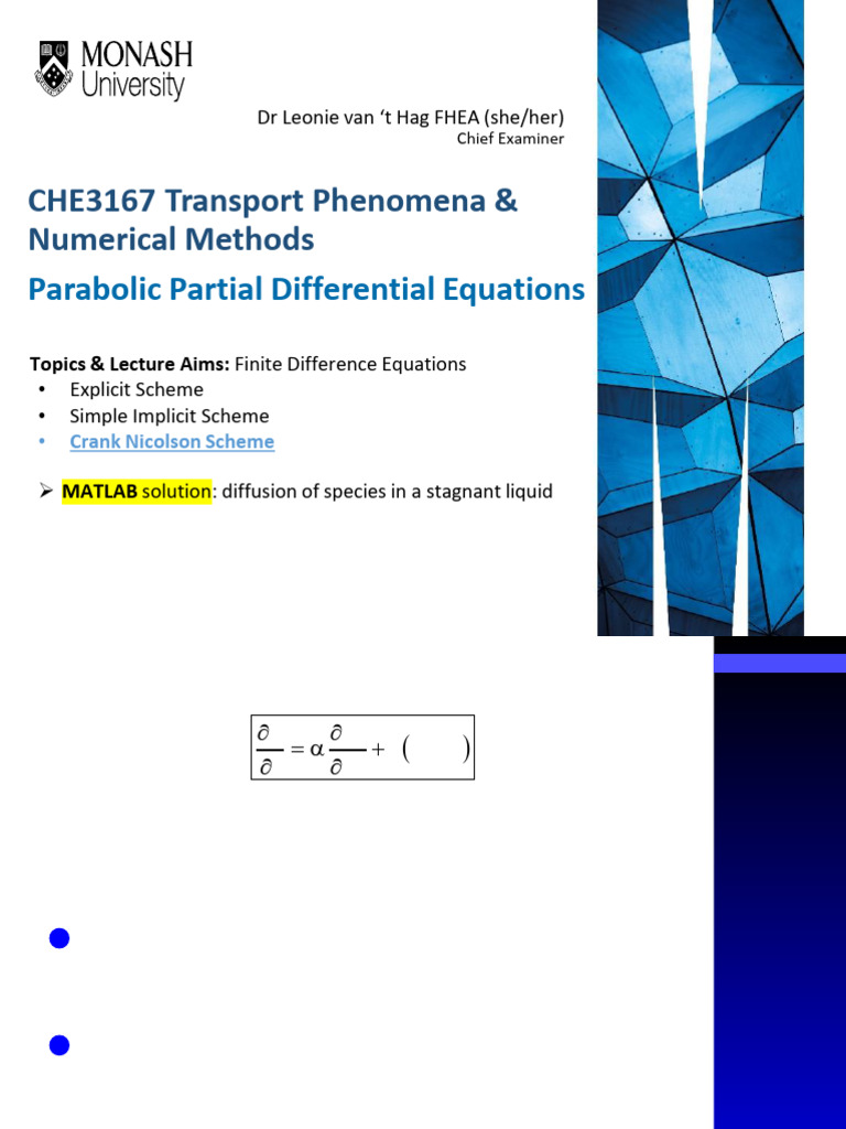 Transport Phenomena W11 ParabolicPDEs-3-MATLAB | PDF | Partial Differential Equation | Applied ...