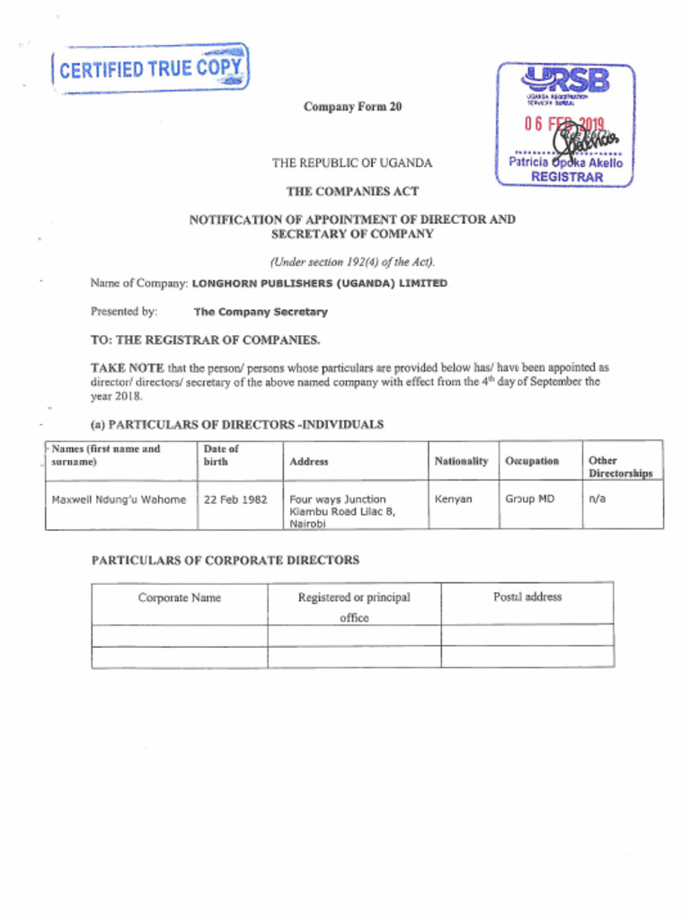 Form 20 Appointing Maxwell N. Wahome | PDF