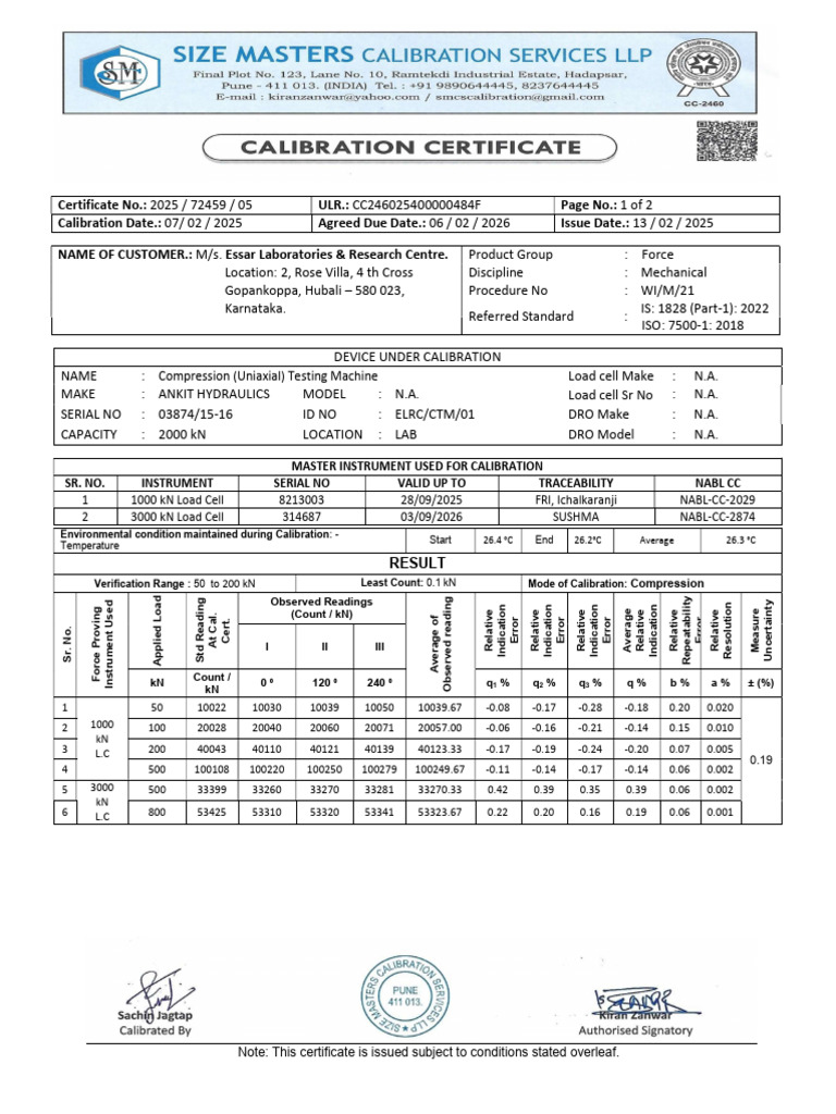 05-Errar Lab-CTM-2000 kN-UTM-IS | PDF | Calibration