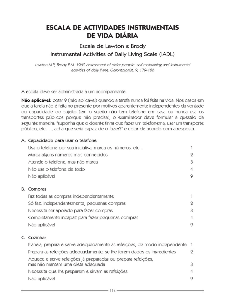 Escala de Lawton e Brody: IADL | PDF