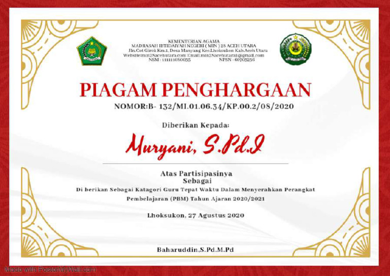 Piagam Penghargaan PASKIBRA HUT RI Ke 79 - Dibuat Dengan PosterMyWall | PDF