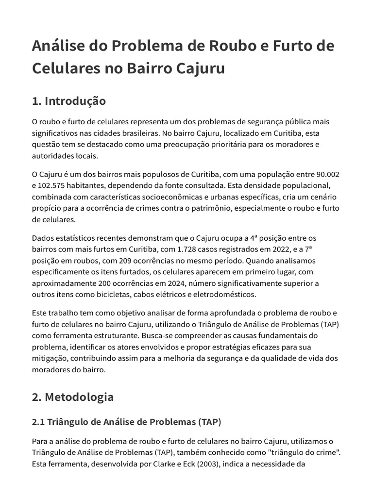 Análise Do Problema de Roubo e Furto de Celulares No Bairro Cajuru ...