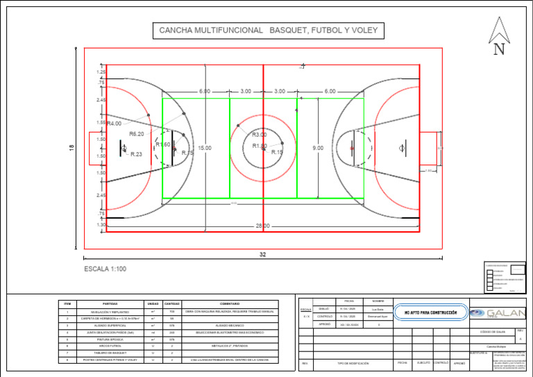 Cancha Multifuncional: Diseño y Medidas | PDF